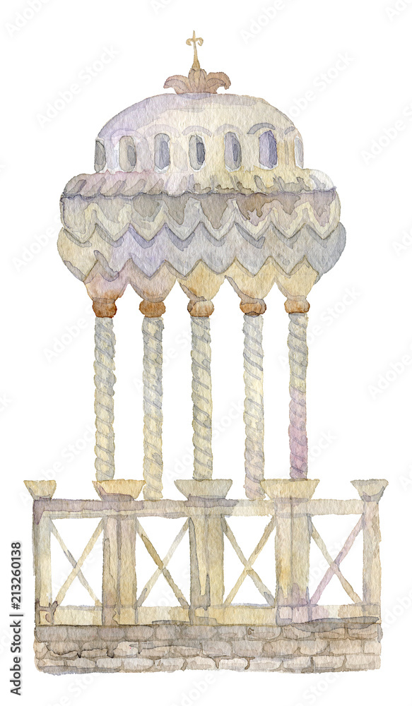 Rotunda with columns and balustrade. Vintage architectural element in ...