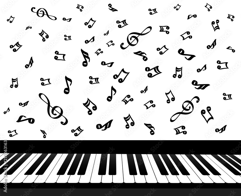piano keys and music notes on white, stock vector illustration Stock ...