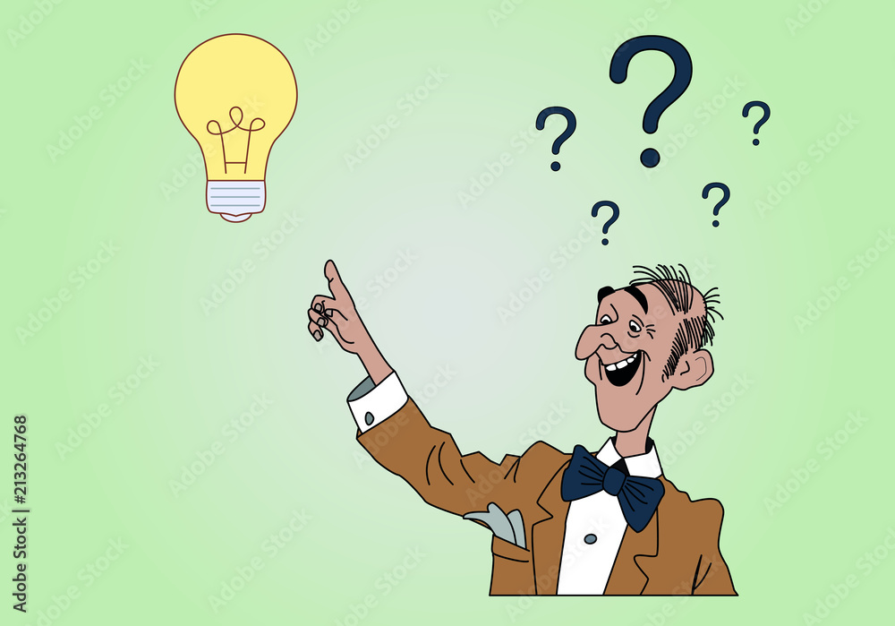 The scientist is surrounded by the question marks and the symbol of the ...