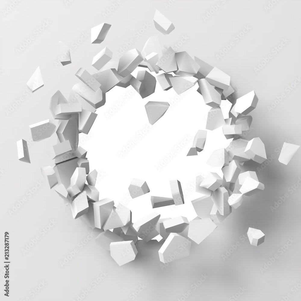 vector illustration of exploding wall with free area on center for any ...