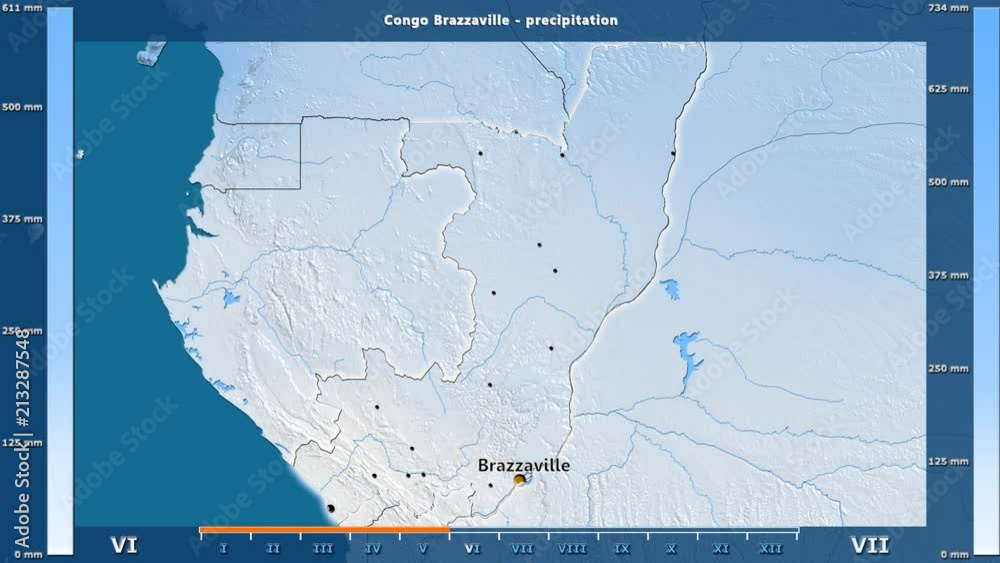 Precipitation by month in the Congo Brazzaville area with animated ...