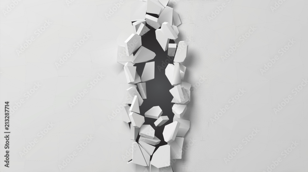 vector illustration of exploding wall with free area on center for any ...