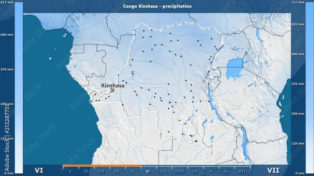 Precipitation by month in the Congo Kinshasa area with animated legend ...