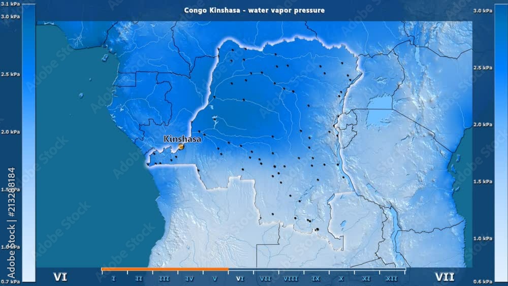 Water vapor pressure by month in the Congo Kinshasa area with animated ...