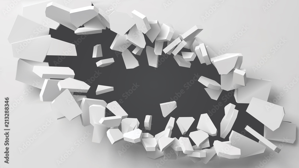 vector illustration of exploding wall with free area on center for any ...