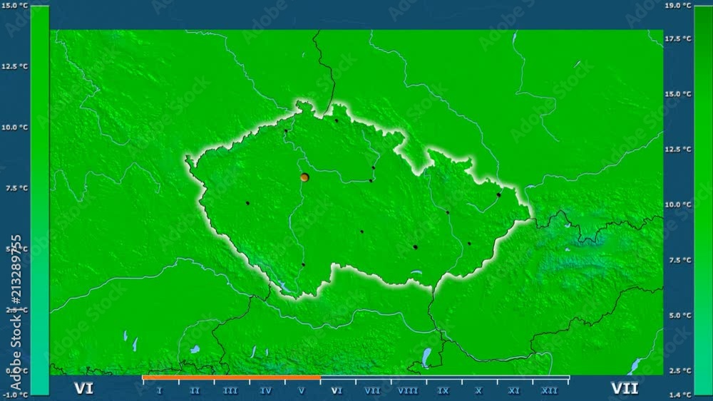 Minimum temperature by month in the Czech Republic area with animated ...