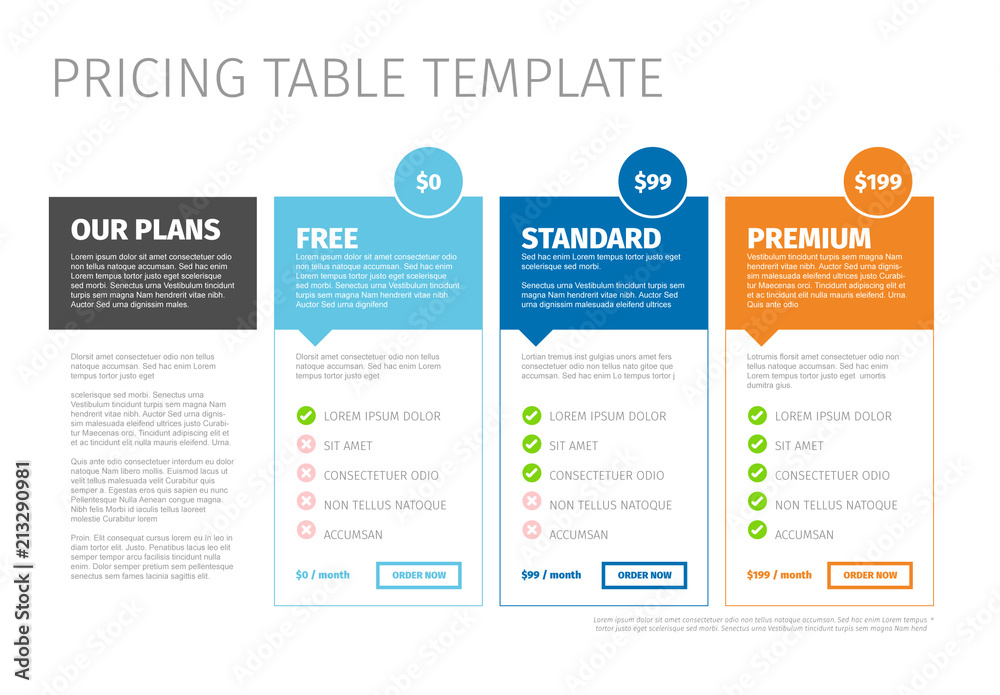 Pricing Table Layout Stock Template | Adobe Stock