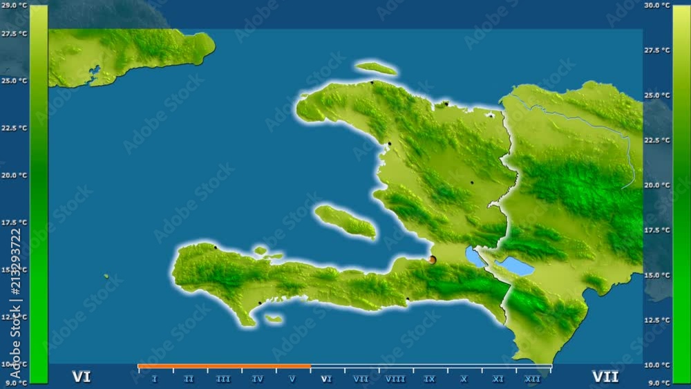 Average temperature by month in the Haiti area with animated legend ...