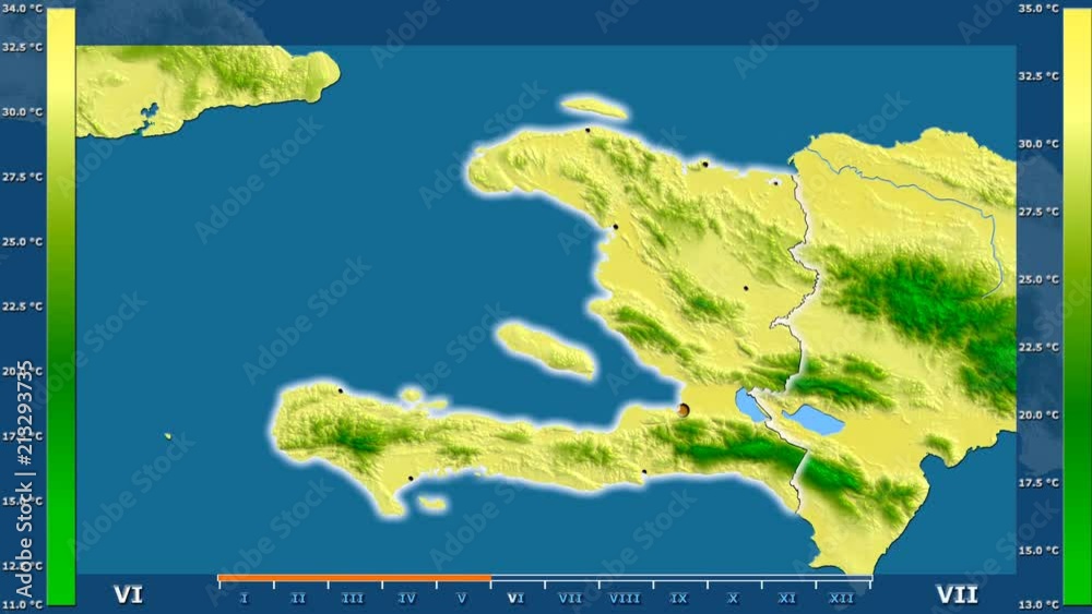 Maximum temperature by month in the Haiti area with animated legend ...
