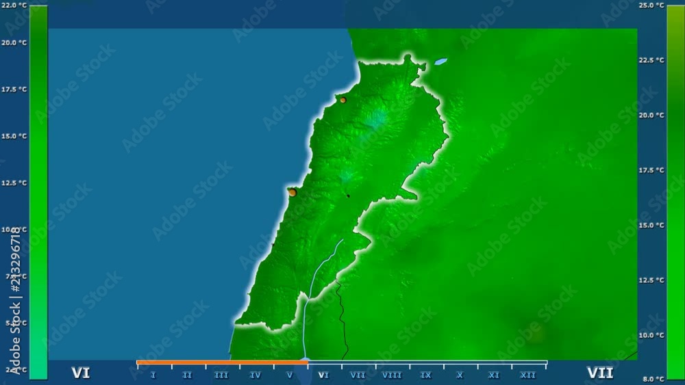 Minimum temperature by month in the Lebanon area with animated legend ...