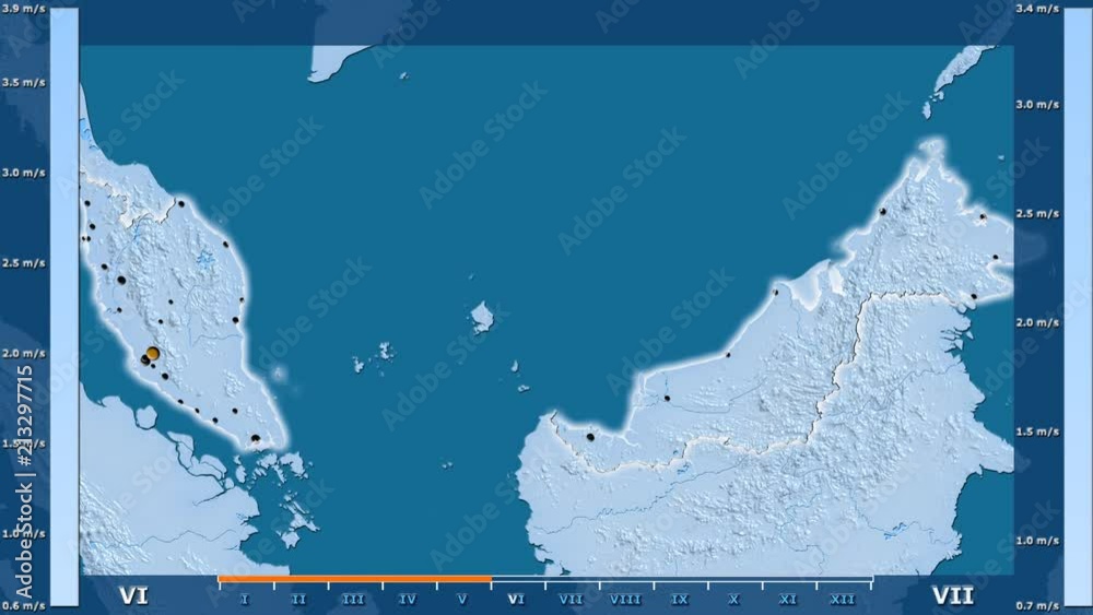 Wind speed by month in the Malaysia area with animated legend - glowing ...