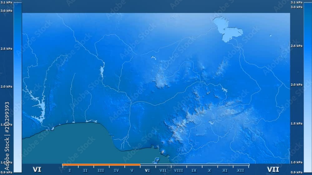 Water vapor pressure by month in the Nigeria area with animated legend ...