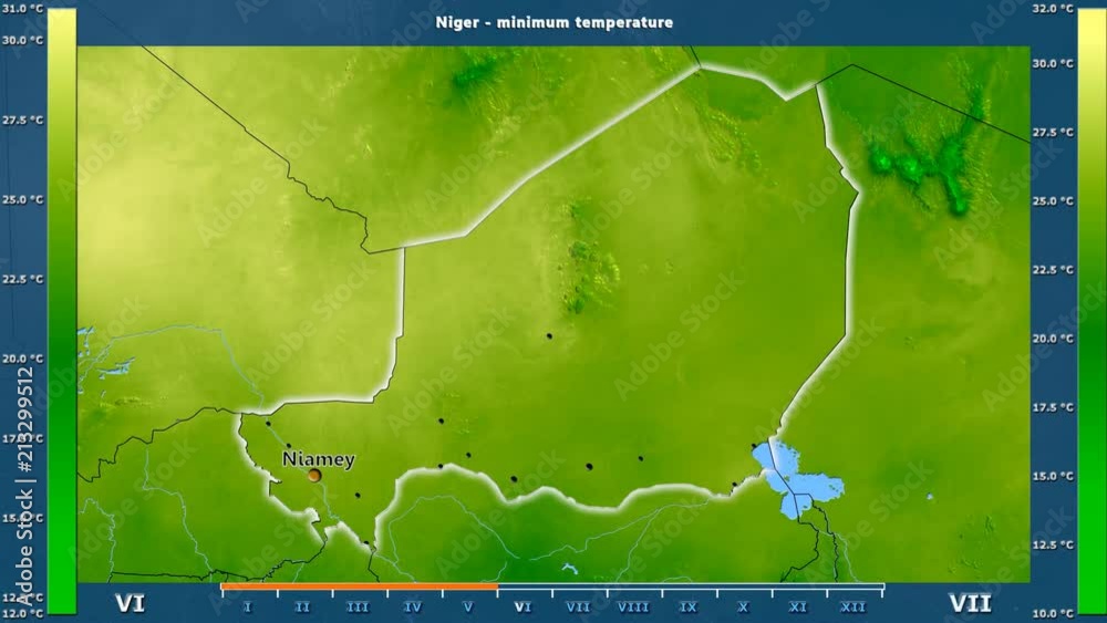 Minimum temperature by month in the Niger area with animated legend ...