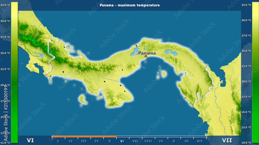 Maximum temperature by month in the Panama area with animated legend ...