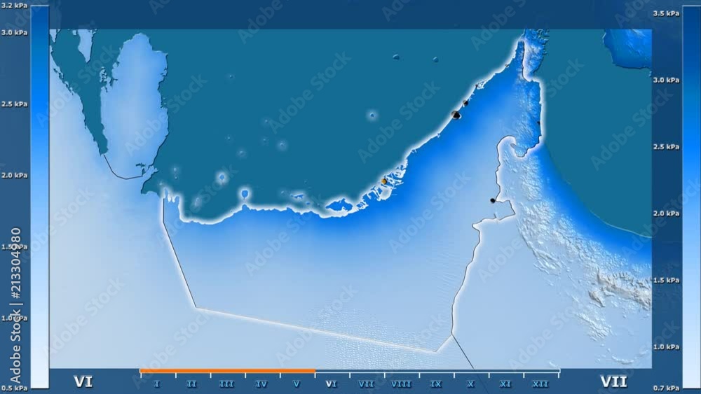 Water vapor pressure by month in the United Arab Emirates area with ...