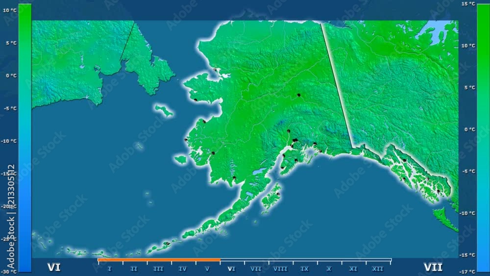 Minimum temperature by month in the Alaska (United States) area with ...