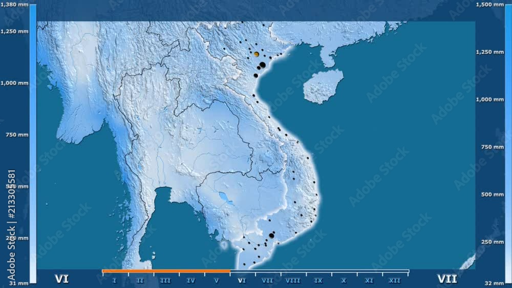 Precipitation by month in the Vietnam area with animated legend ...