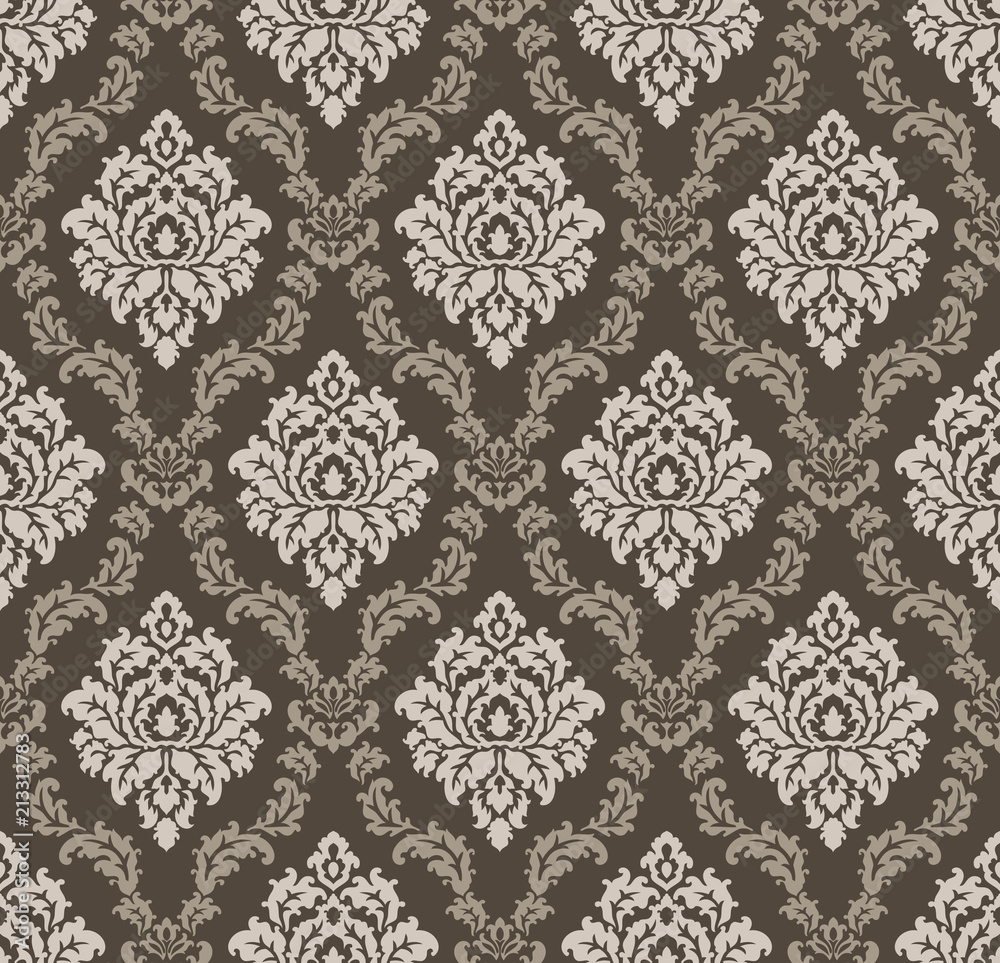 Seamless brown antique damask wallpaper Stock Vector | Adobe Stock