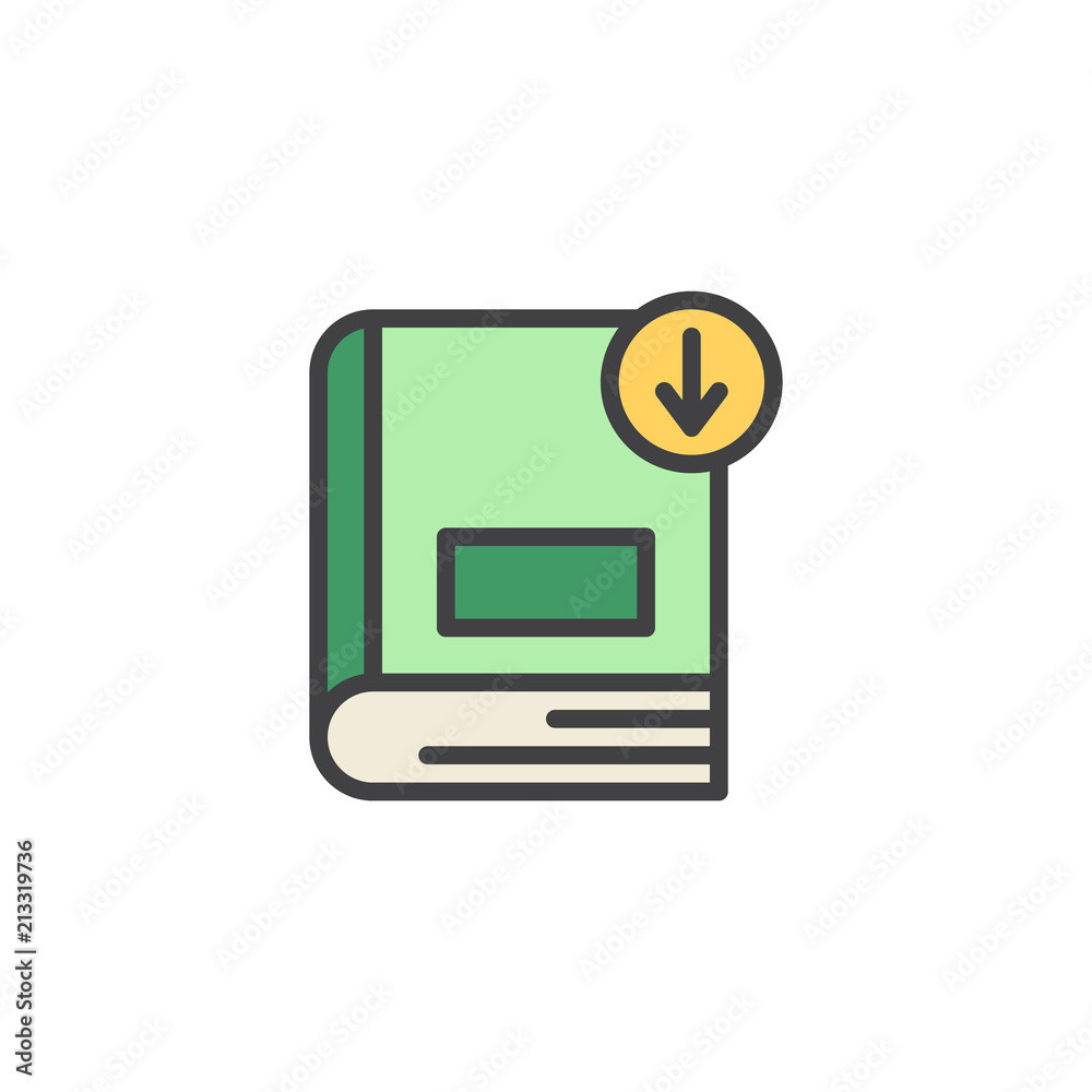Book download filled outline icon, line vector sign, linear colorful ...