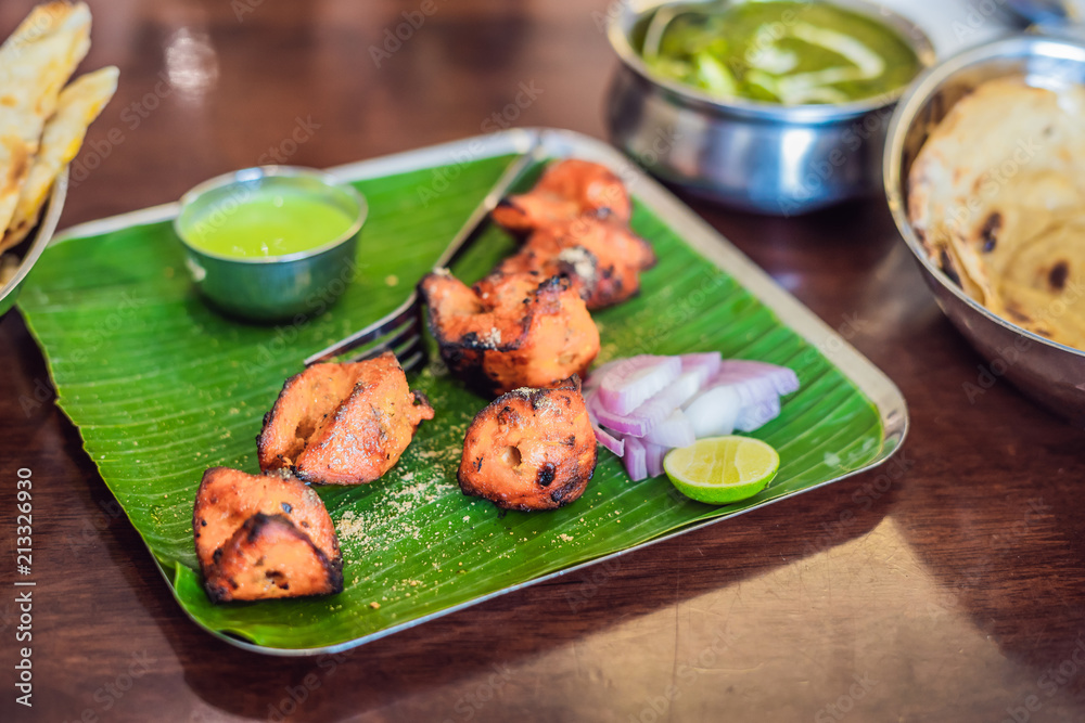 Assorted indian food on dark wooden background. Dishes and appetizers ...