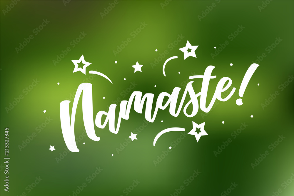 Namaste card. Beautiful greeting scratched calligraphy white text word ...