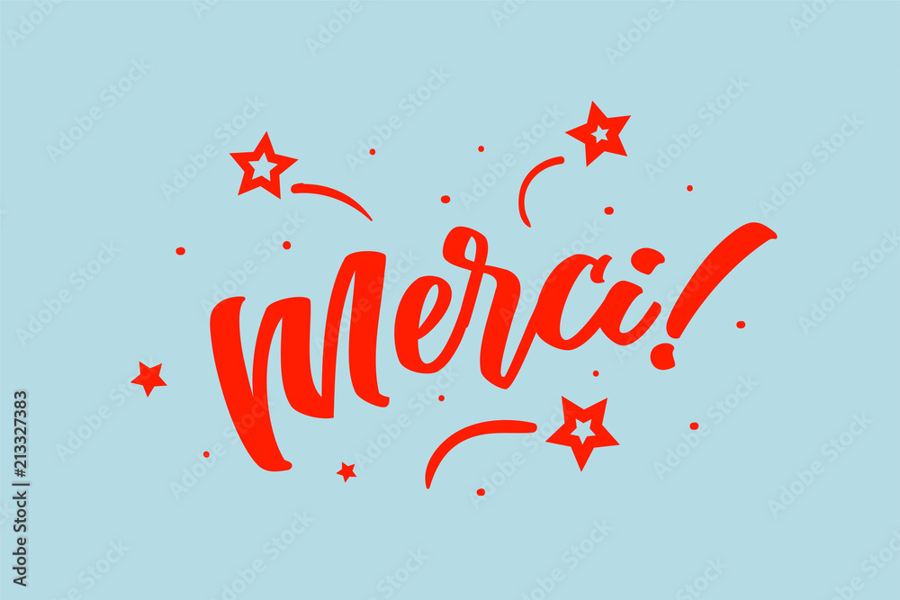 Merci card. Beautiful greeting scratched calligraphy red text word ...