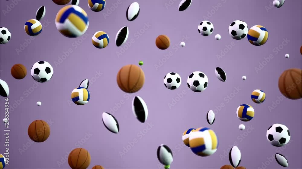 3D rendering Animation Looping seamless sport balls falling from the ...