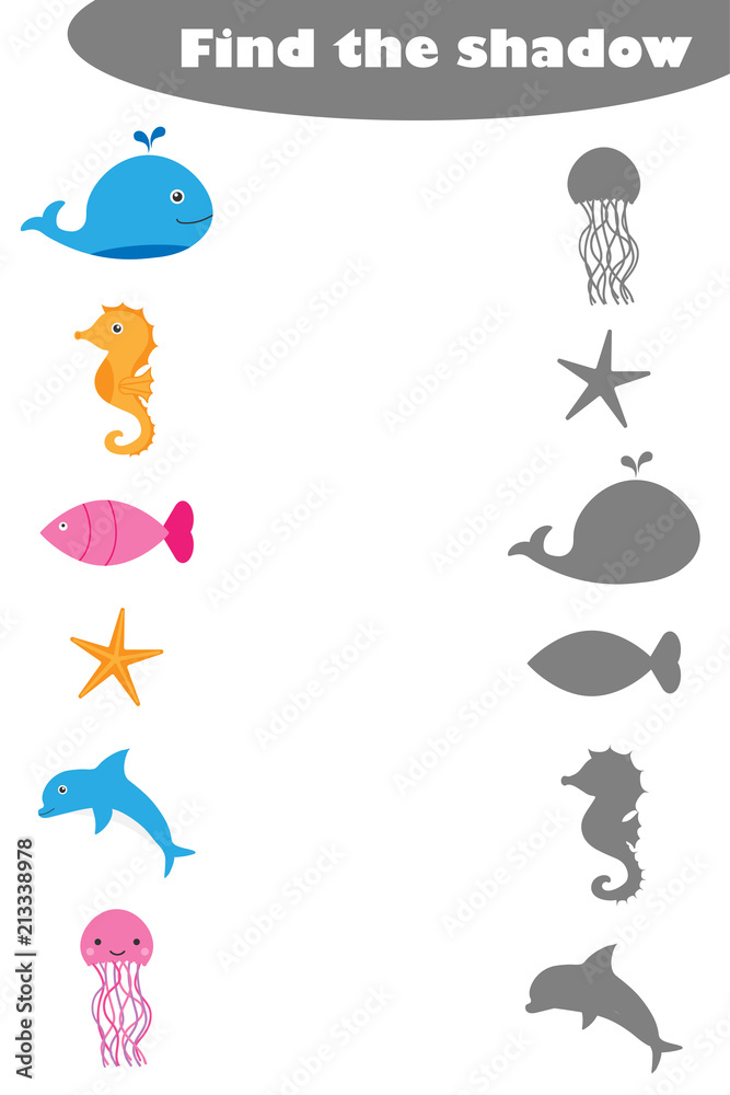 Find the shadow match game with pictures of ocean animals for children ...