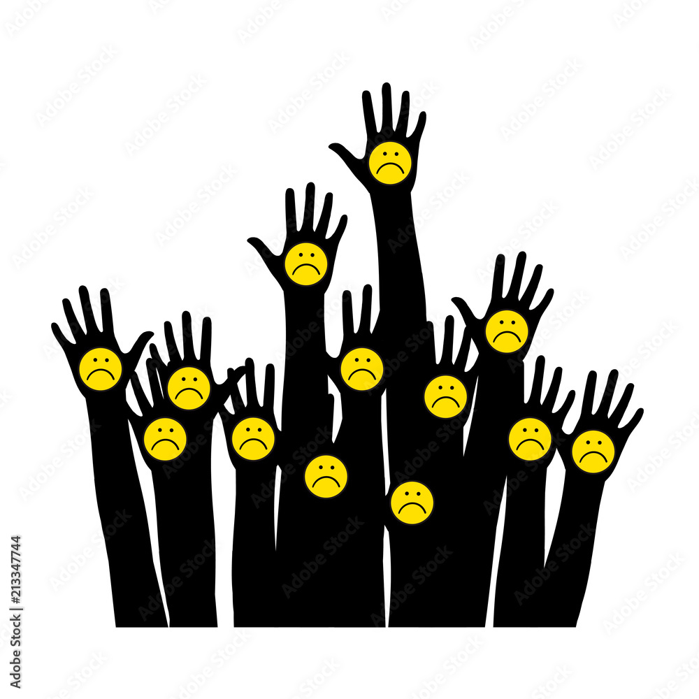 Sad emoticon. Sad face icon. Hands in the air. Stock Vector | Adobe Stock