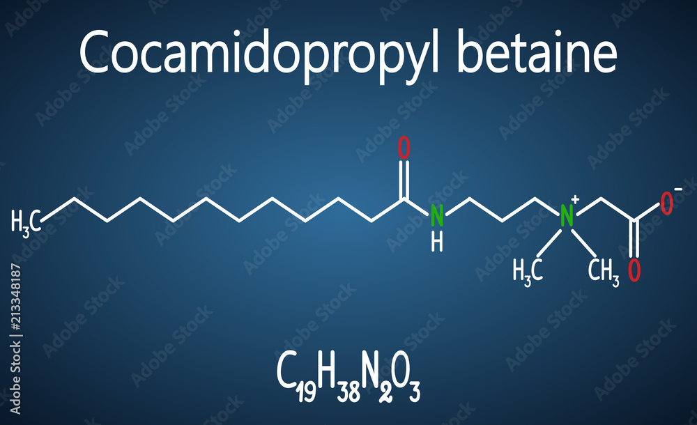 Cocamidopropyl betaine (CAPB) molecule. Structural chemical formula and ...