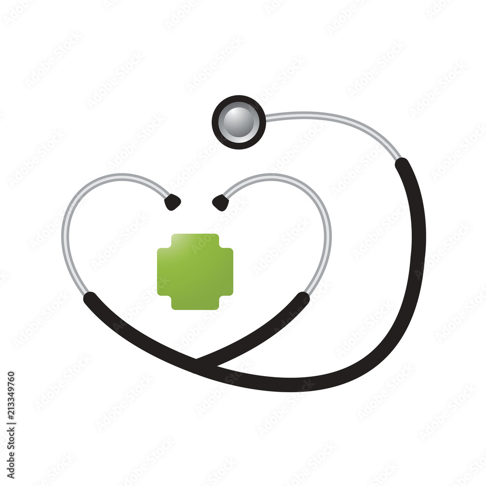 heart shape stethoscope and green cross vector drawing Stock Vector ...