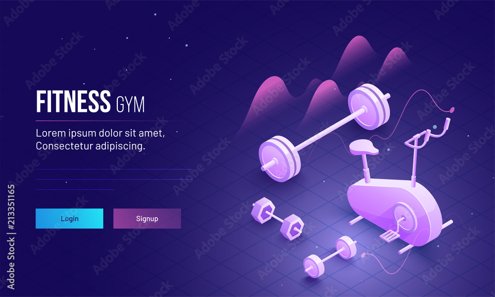 3D isometric view of gym equipment for Fitness Gym concept based ...