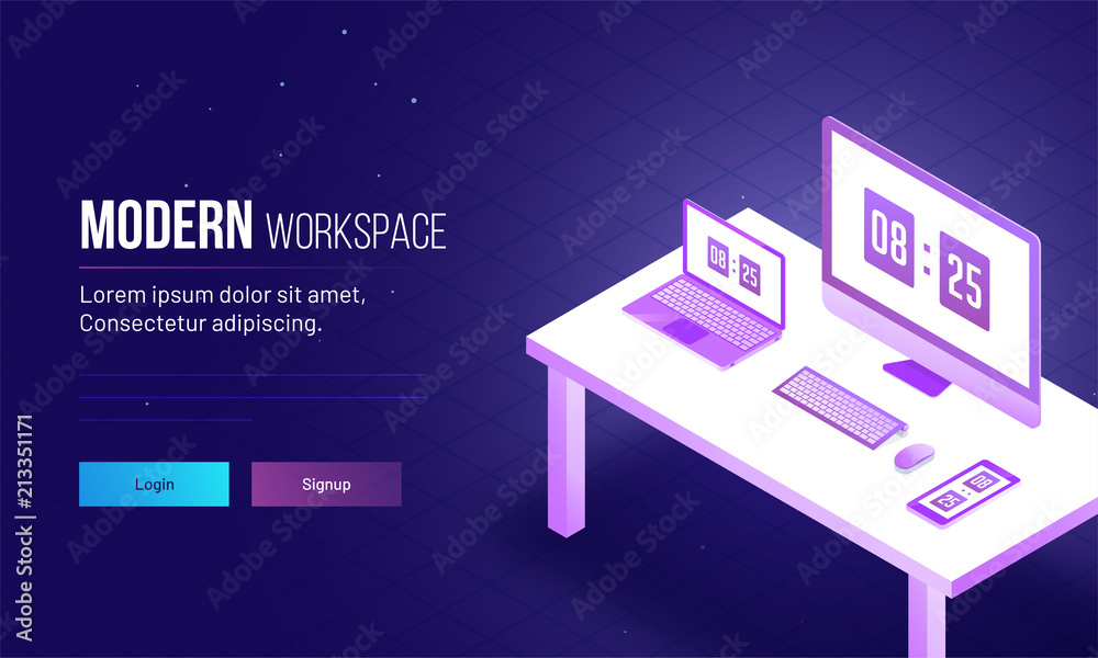 3D isometric view of laptop, desktop and smartphone on table for Modern ...