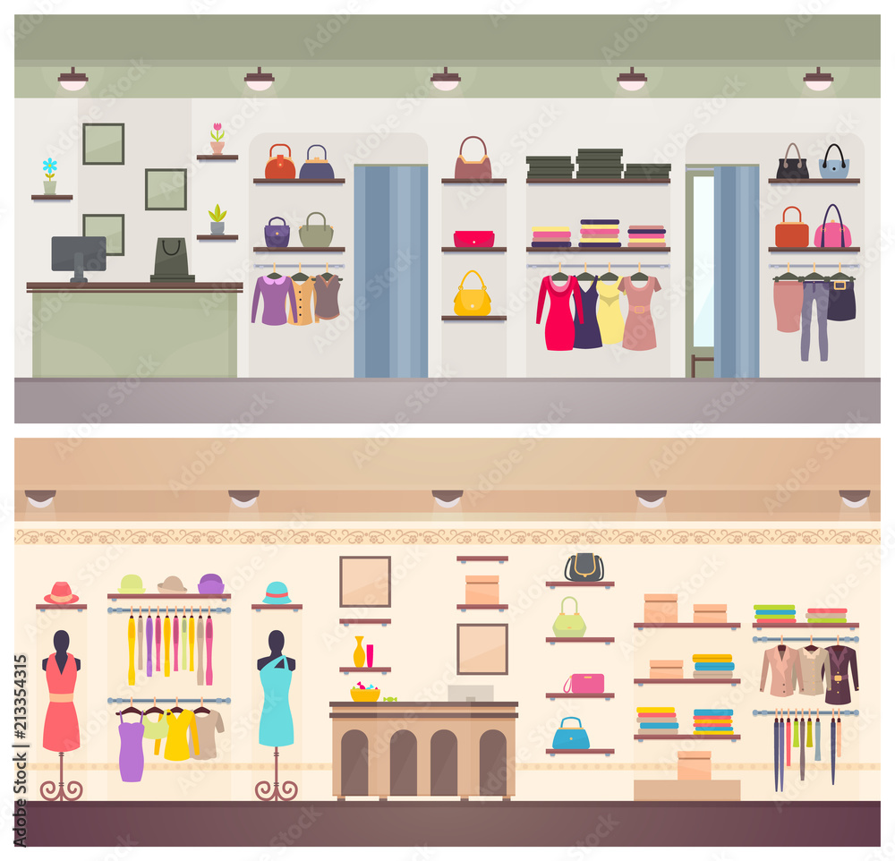 Two Designs of Female Clothing Shops Vector Banner Stock Vector | Adobe ...