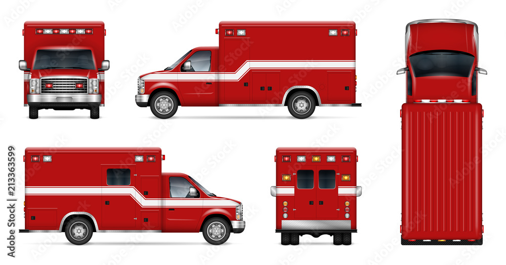 Realistic fire engine vector illustration Stock Vector | Adobe Stock