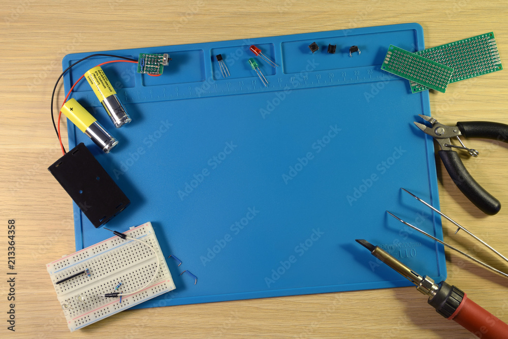 DIY electronics background with copy space in the middle Stock Photo ...