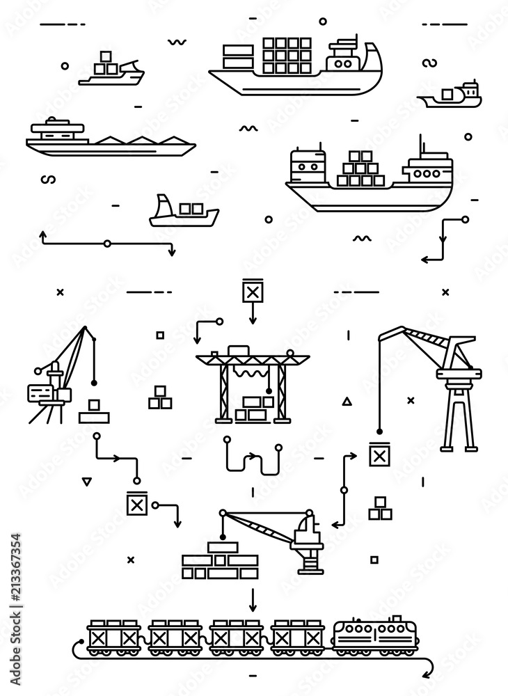 Global cargo logistics concept. Sea delivery with freight ships, port ...