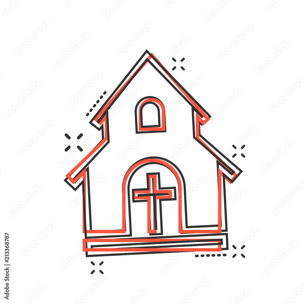 Vector cartoon church sanctuary icon in comic style. Chapel sign ...
