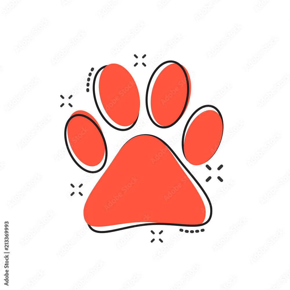 Vector cartoon paw print icon in comic style. Dog, cat, bear paw sign ...