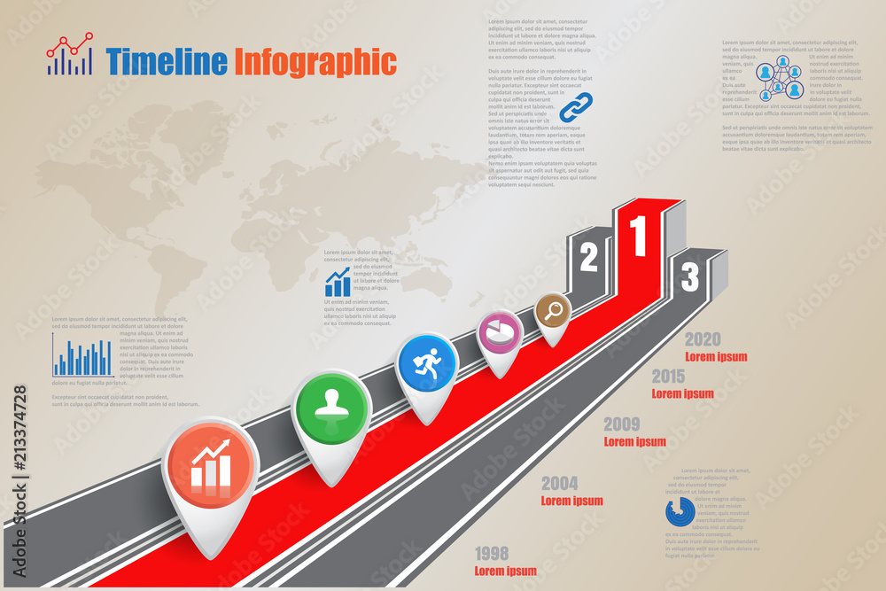Illuminated 3d business timeline infographic road to reward podium ...