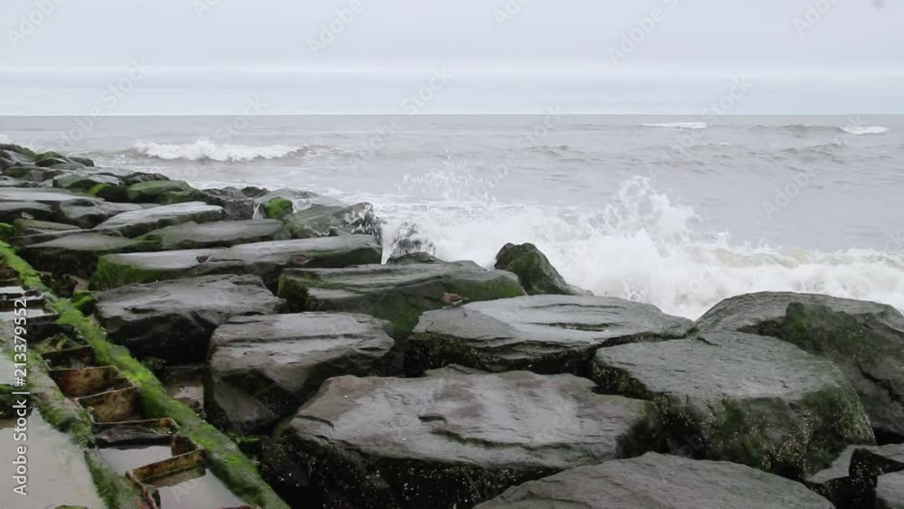 Rainy day at the beach. Beach Pier. Rock Pier. 60 fps. Full HD Stock ...