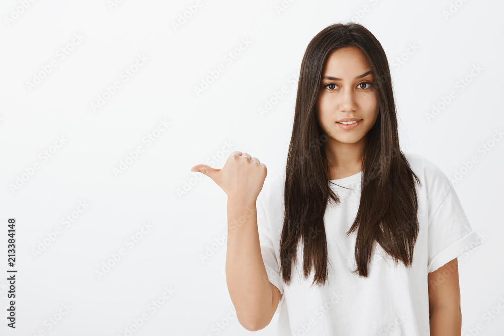 What do you know about that person. Portrait of questioned attractive ...