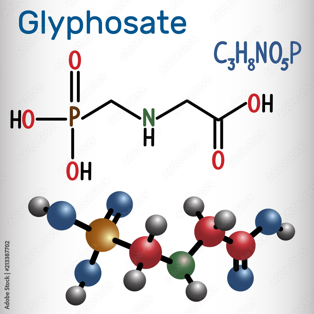 Glyphosate molecule. It is a broad-spectrum systemic herbicide ...