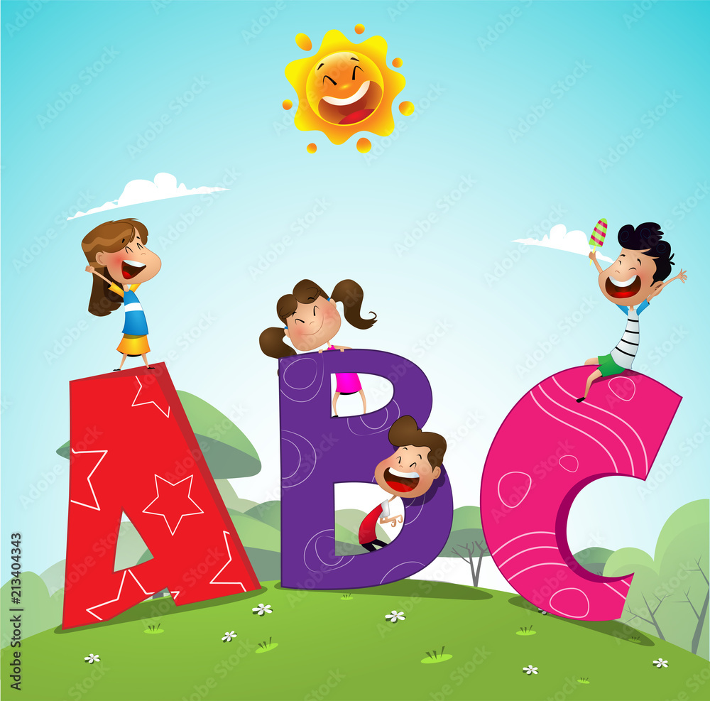 Cartoon kids with ABC letters Stock Vector | Adobe Stock