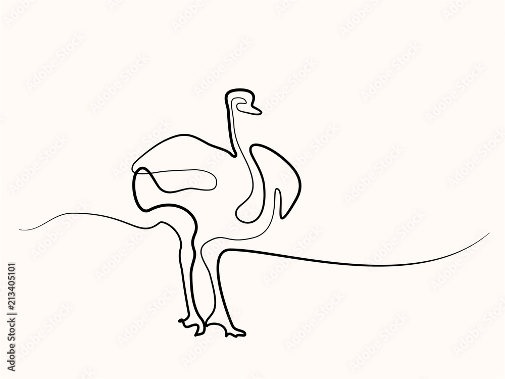 Continuous line drawing. Ostrich walking symbol. Logo of the Ostrich ...
