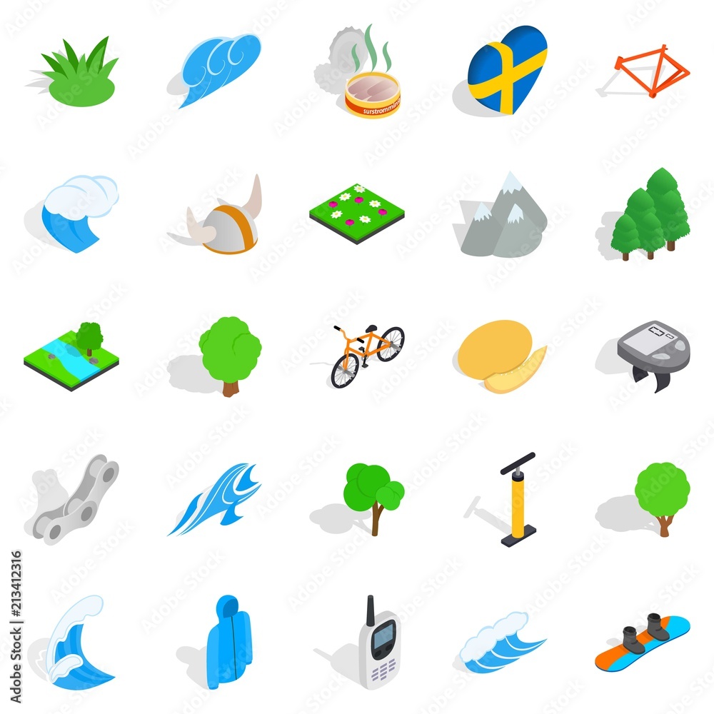 Unity with nature icons set. Isometric set of 25 unity with nature ...