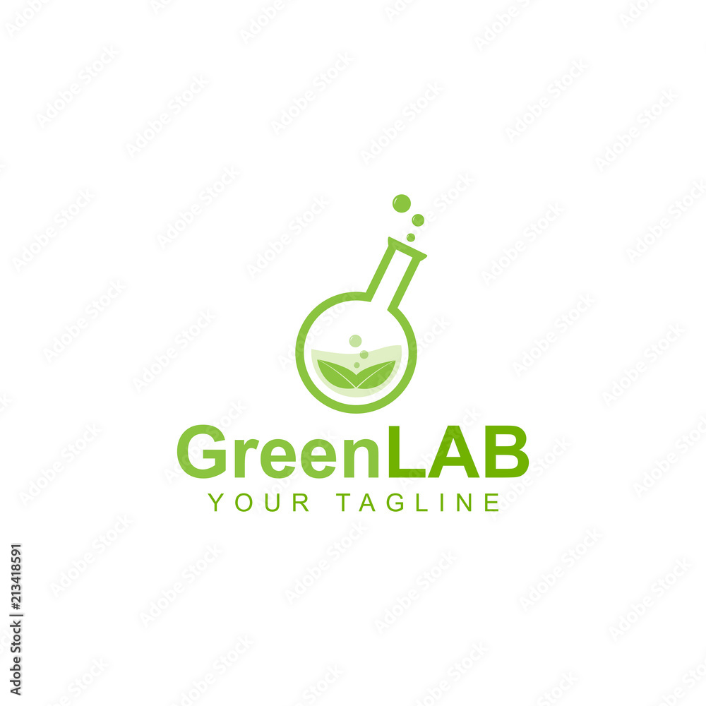 green lab logo design, green leaf symbol in natural research laboratory ...