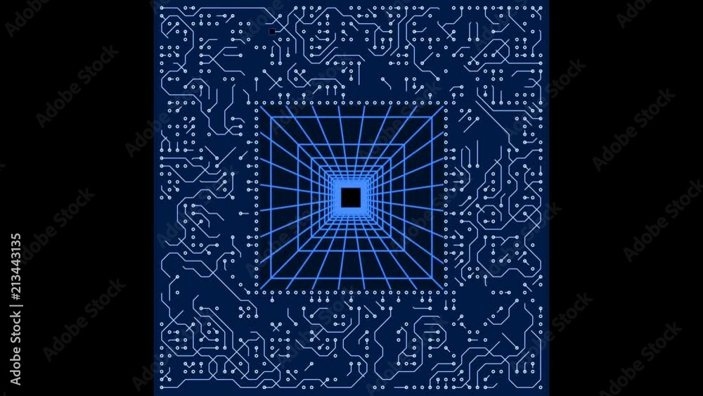 Stockvideon 4k Circuit cpu board electrons tunnel,electronic ...