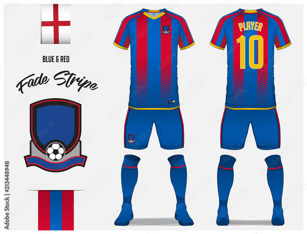 Soccer jersey or football kit template for football club. Blue and red ...