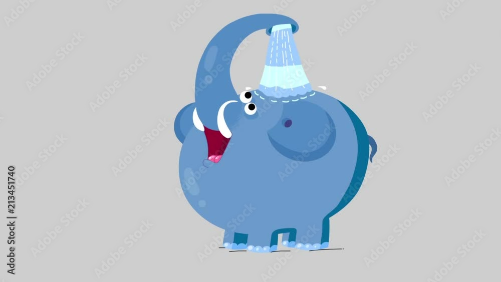Cartoon elephant bath. Trunk shower in hot Aftrica. Good for any movie ...